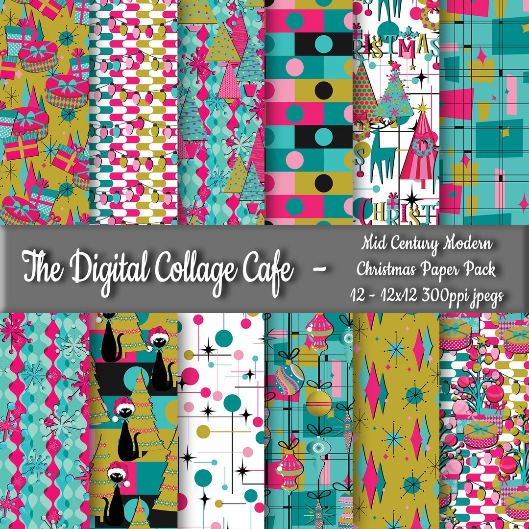 Mid Century Modern Christmas Seamless Digital Paper Pack, Retro ...