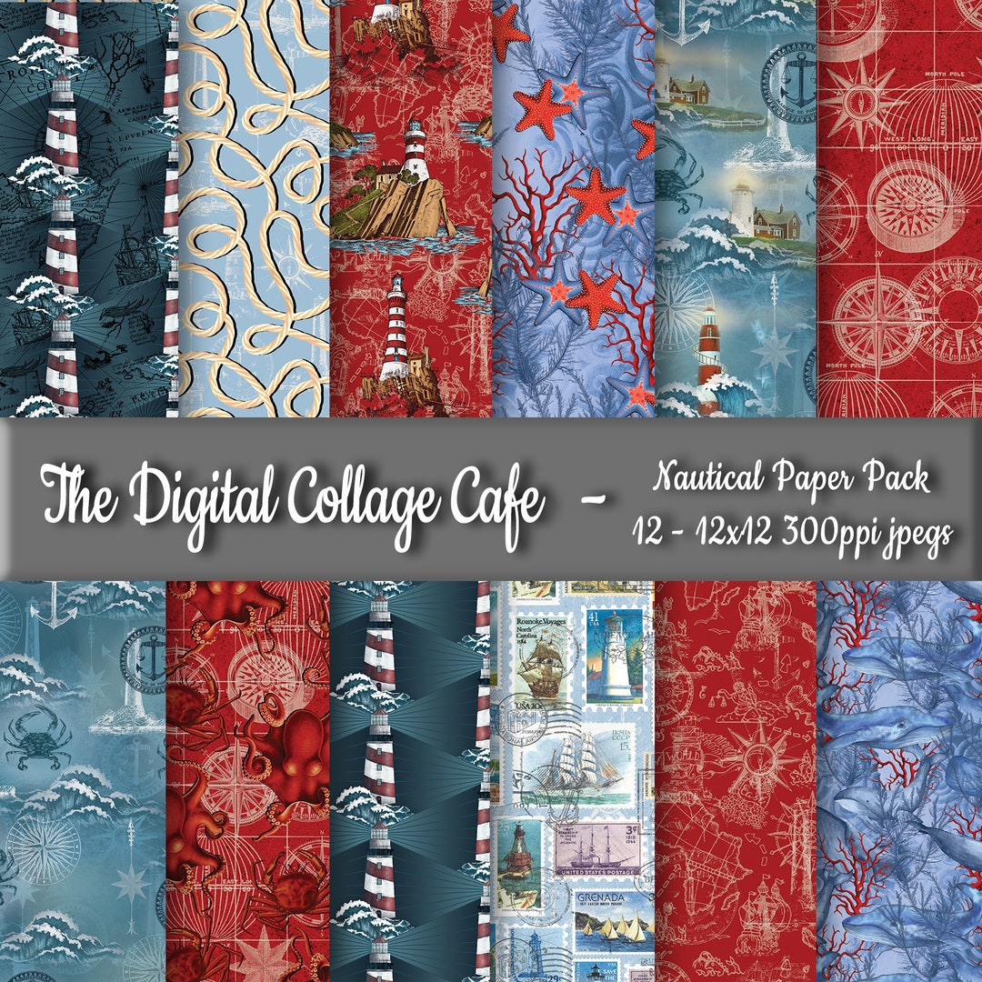 Nautical Seamless Digital Paper Pack, Out at Sea Seamless Pattern ...