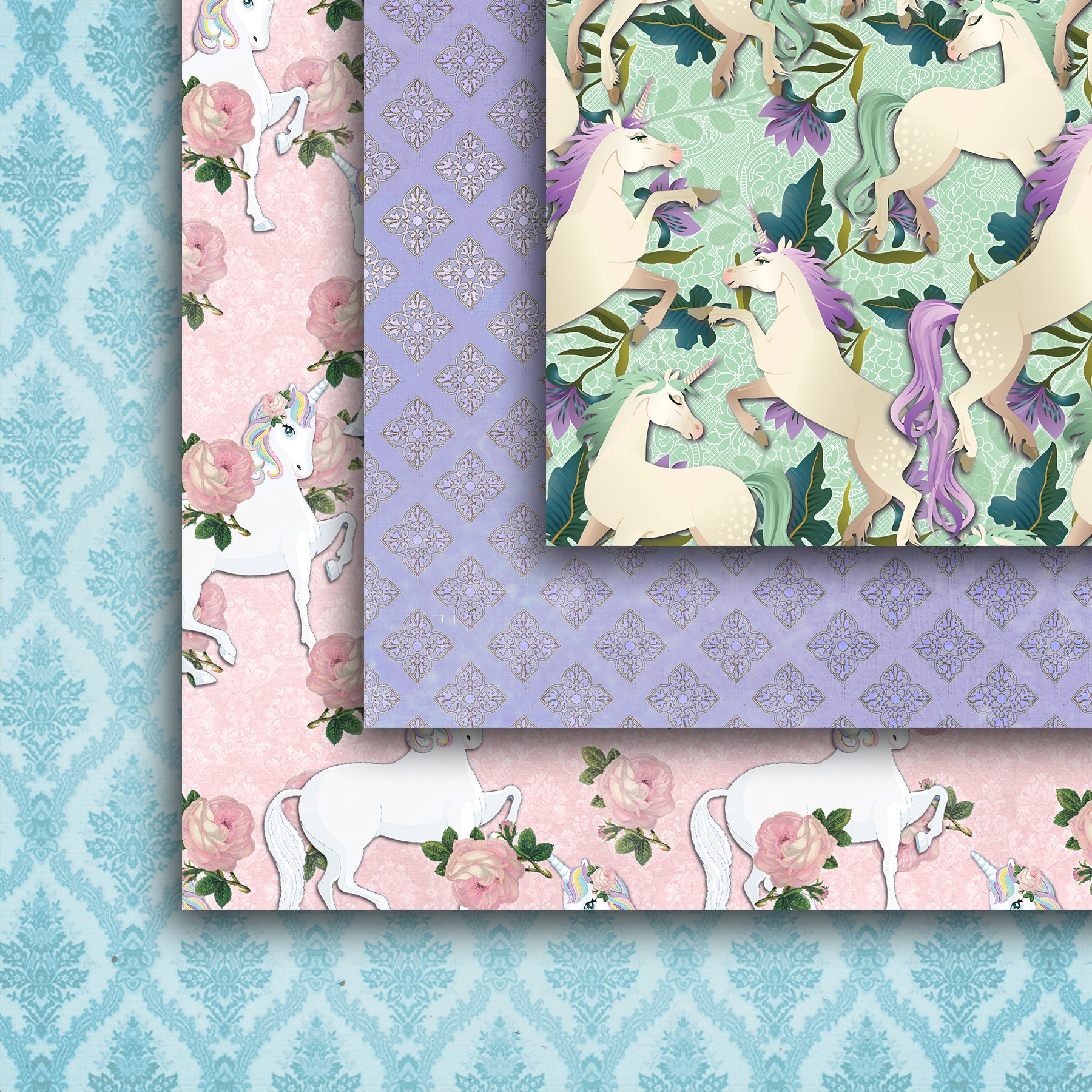 Unicorn Digital Paper Pack, Mythical Creature Digital Paper Pack ...