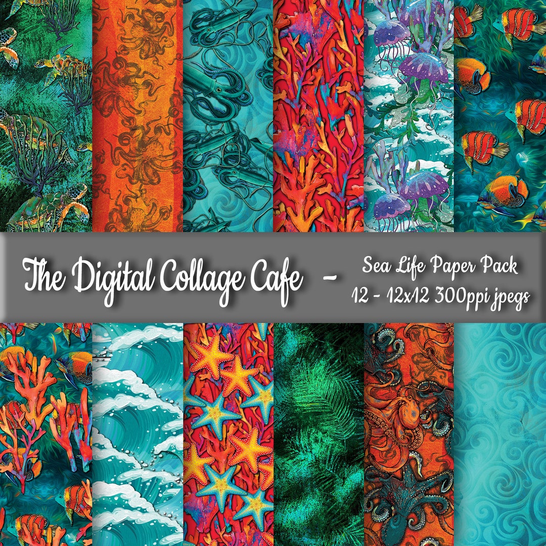 Sea Life Seamless Digital Paper Pack, Ocean Life Seamless Paper Pack ...