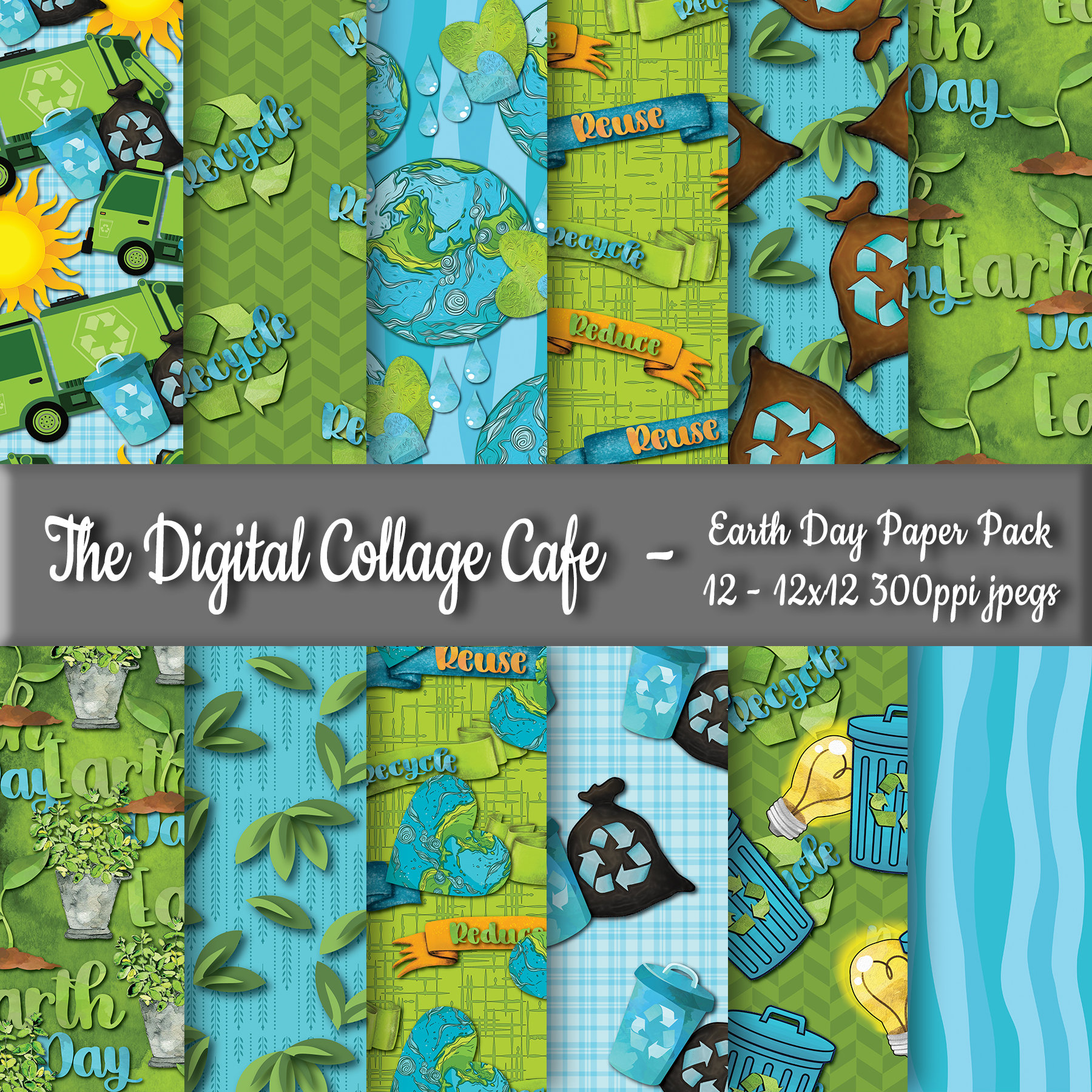 Earth Day Seamless Digital Paper Pack, Recycle Papers, Eco Friendly ...