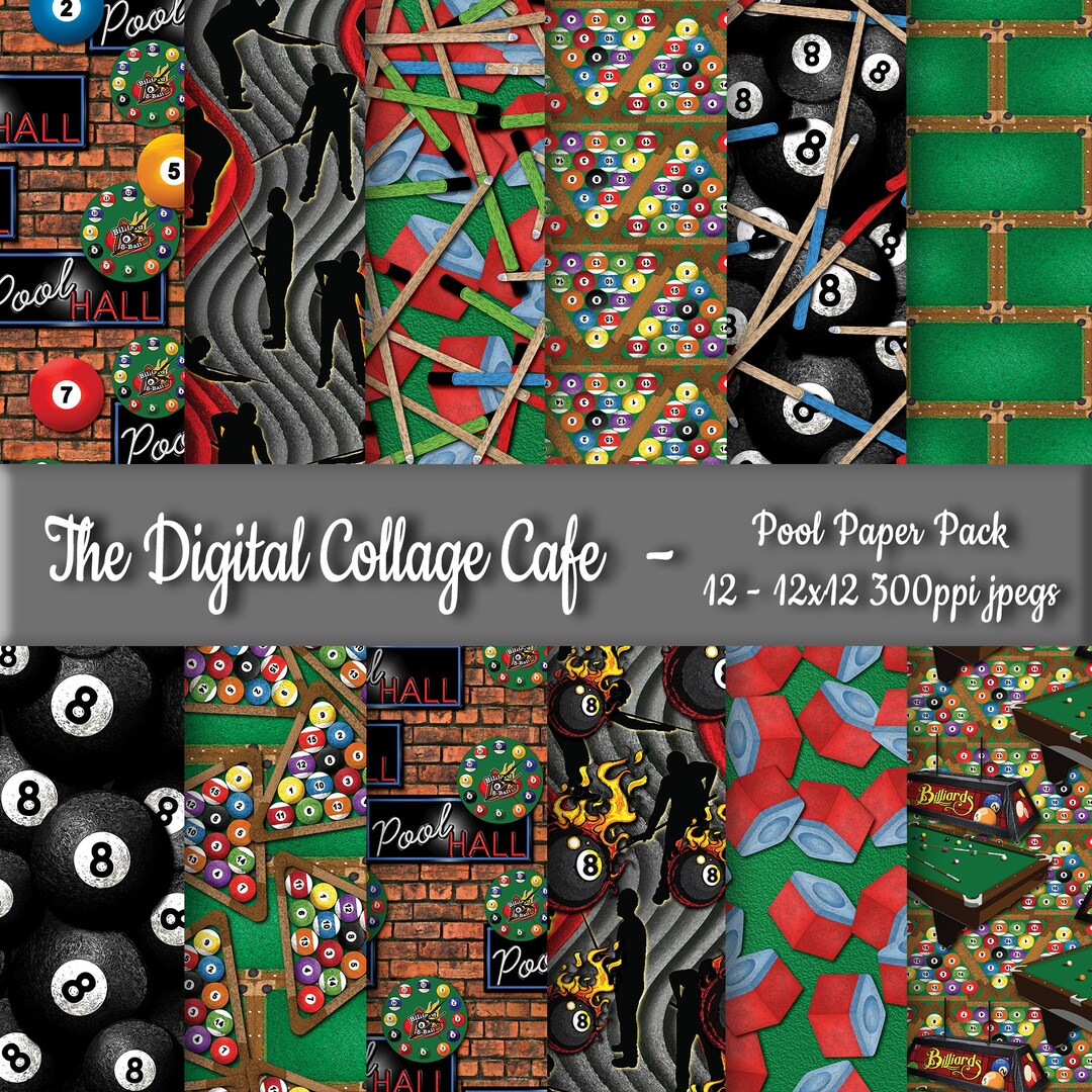 Pool Seamless Digital Paper Pack, Billiards Digital Paper, Pool Hall ...