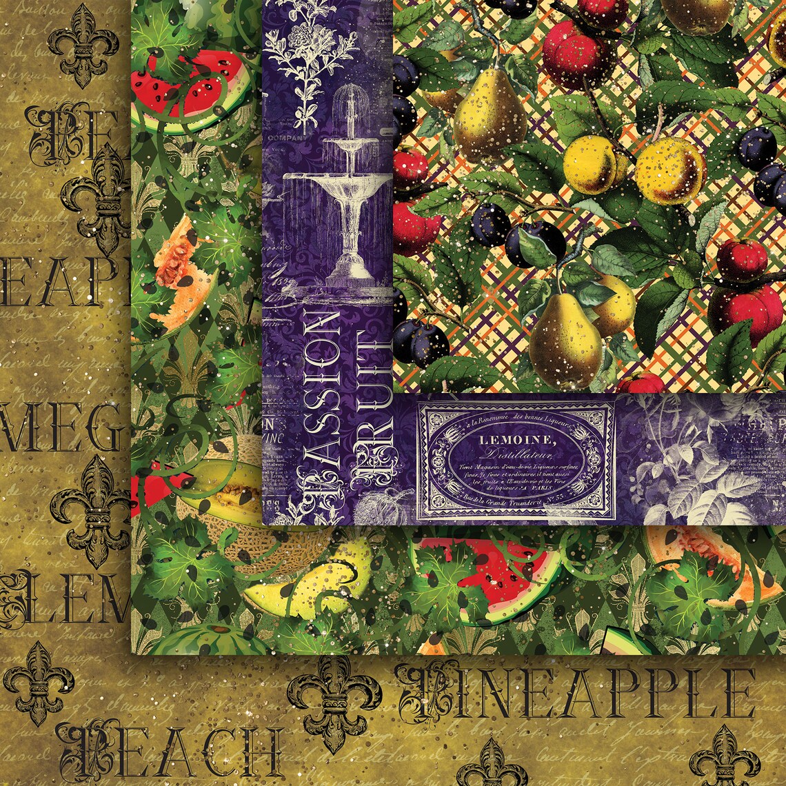 Fruit Seamless Digital Paper Pack, Vintage Fruit Digital Pattern, Fruit ...