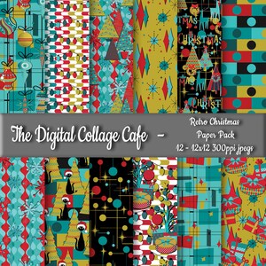 Retro Christmas Seamless Digital Paper Pack, Mid Century Modern ...