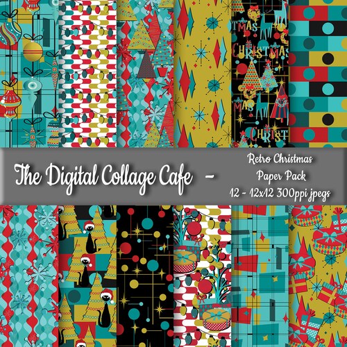 Retro Vintage Christmas Digital Scrapbook Paper Matching - Etsy