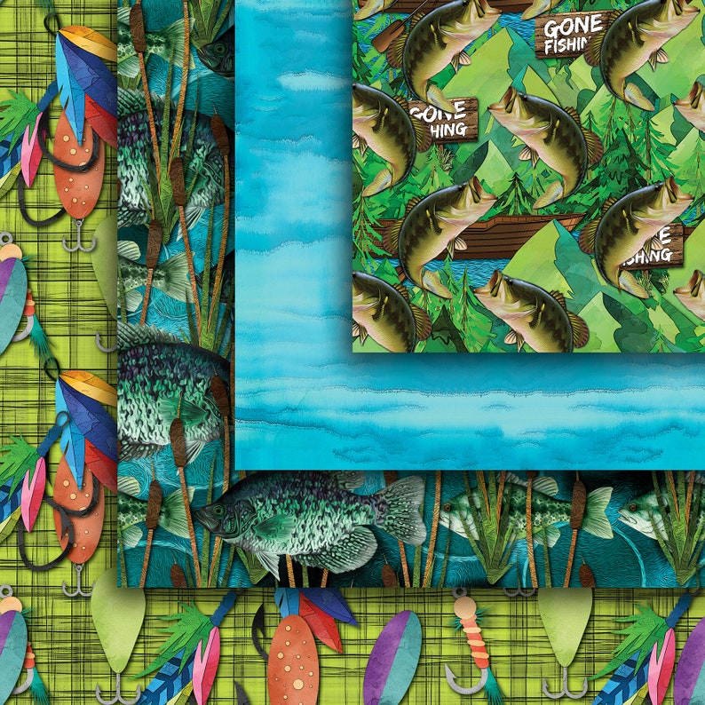 Fishing Seamless Digital Paper Pack, Nature Digital Paper Pack ...
