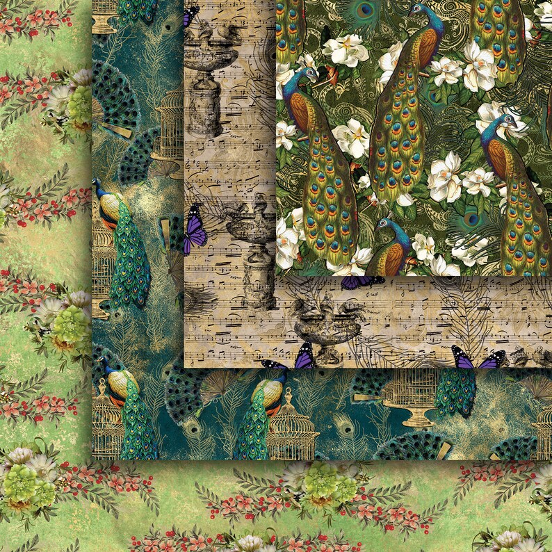 Peacocks 2 Seamless Digital Paper Pack Peafowl Digital | Etsy