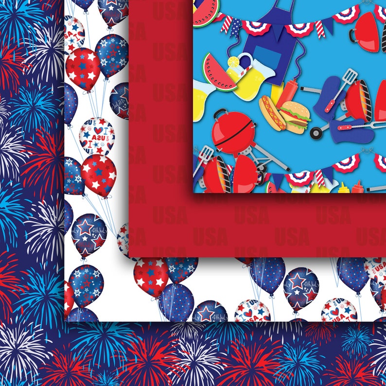 Patriotic Seamless Digital Paper Pack Fourth of July | Etsy