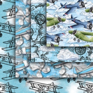 Airplane Seamless Digital Paper Pack, Pilot Digital Paper Pack ...