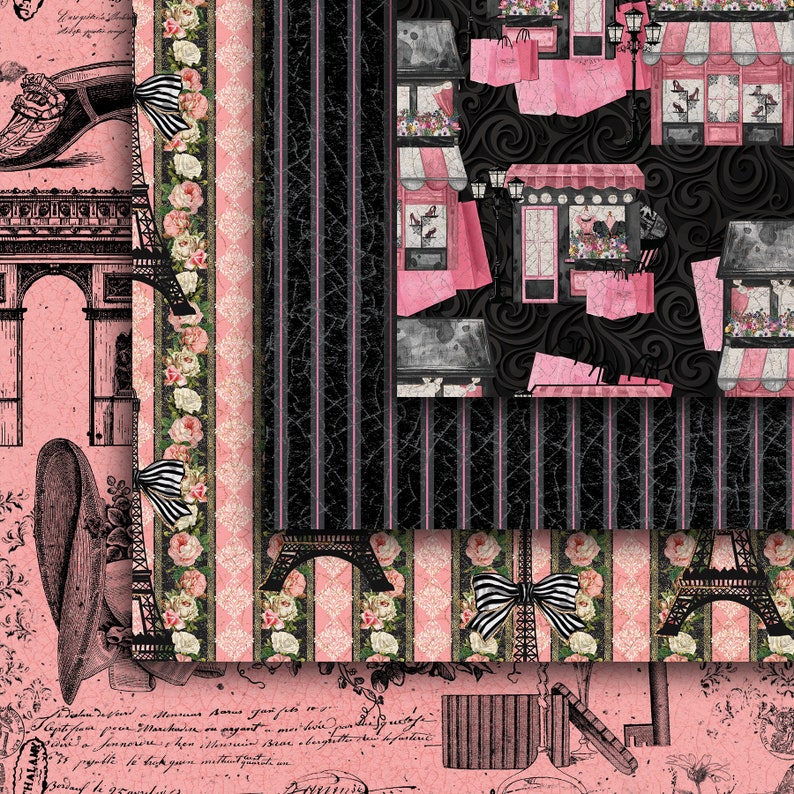 Paris Seamless Digital Paper Pack France Rose Digital - Etsy