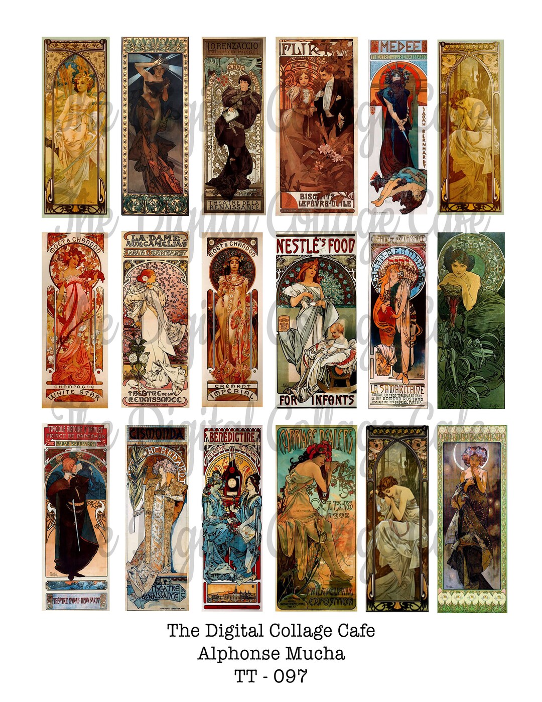 Alphonse Mucha - Digital Collage Sheet - TT - 097 - Instant Download ...