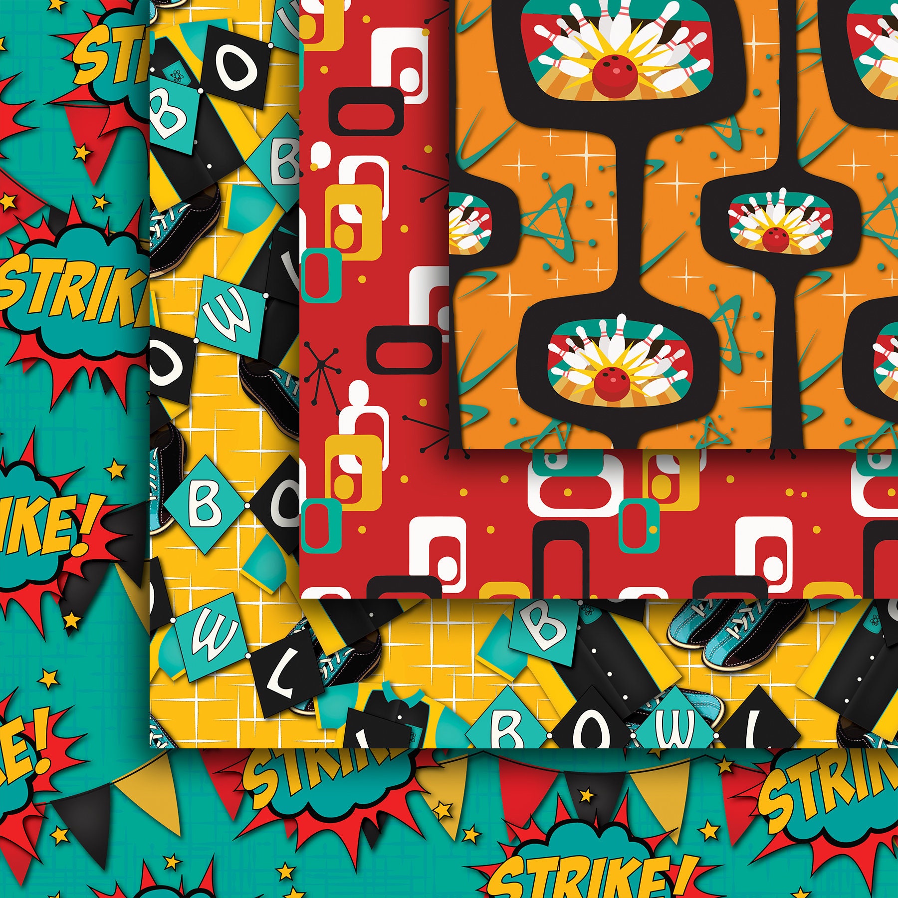 Bowling Seamless Digital Paper Pack, Strike Scrapbook Papers, Sports ...