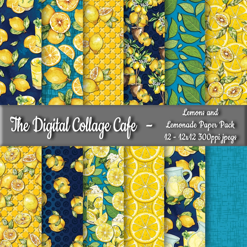 Lemon Seamless Digital Paper Pack, Lemonade Digital Paper, Lemonade ...