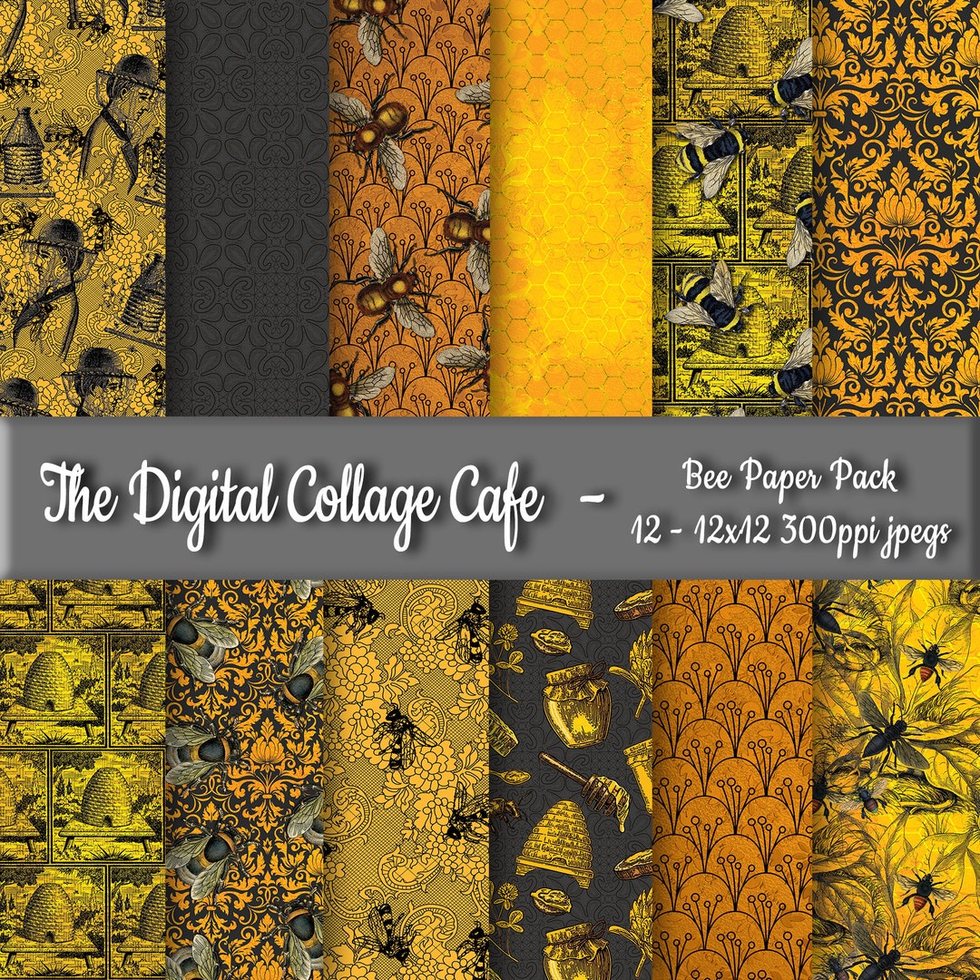 Bee Seamless Digital Paper Pack, Bumble Bee Digital Paper, Vintage Bee ...