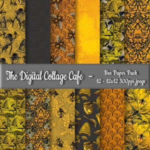 Bee Seamless Digital Paper Pack, Bumble Bee Digital Paper, Vintage Bee ...