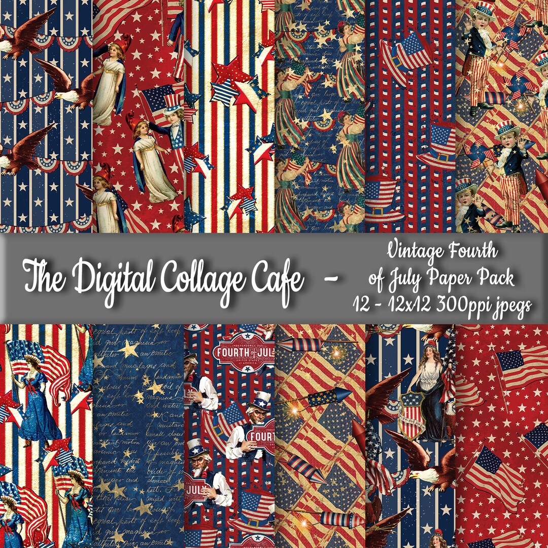 Vintage Fourth of July Seamless Digital Paper Pack, Patriotic Seamless ...