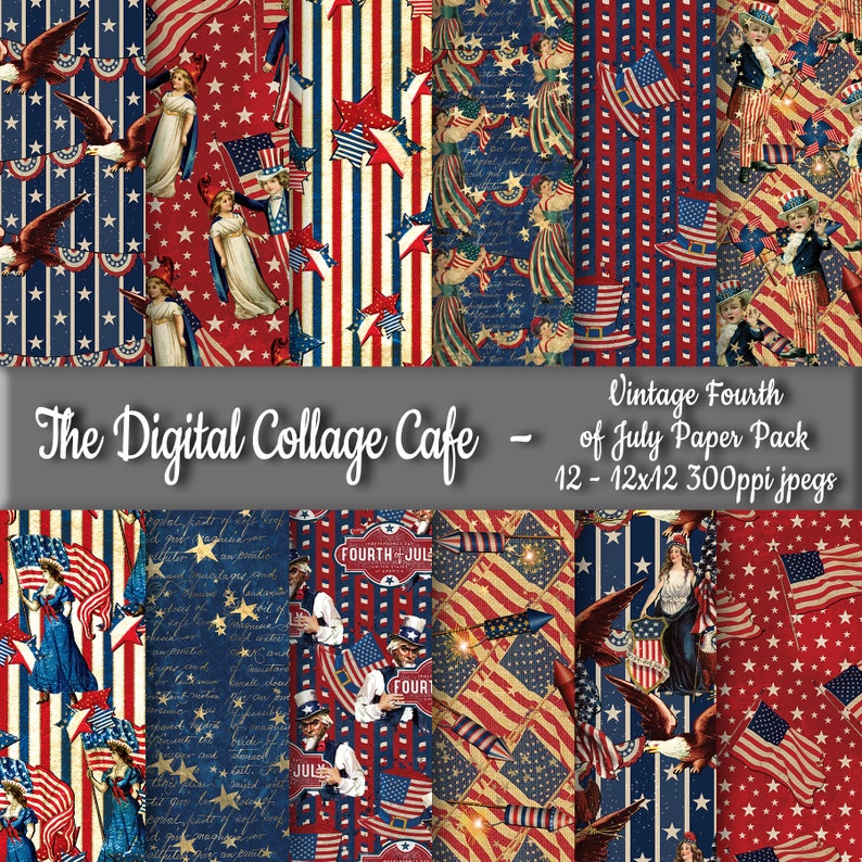 Vintage Fourth of July Seamless Digital Paper Pack, Patriotic Seamless ...