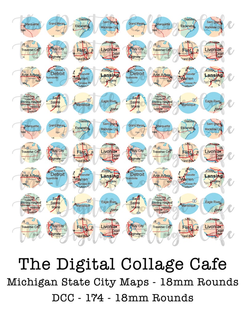 Michigan City Maps Digital Collage Sheet, Michigan Bottle Cap Images ...