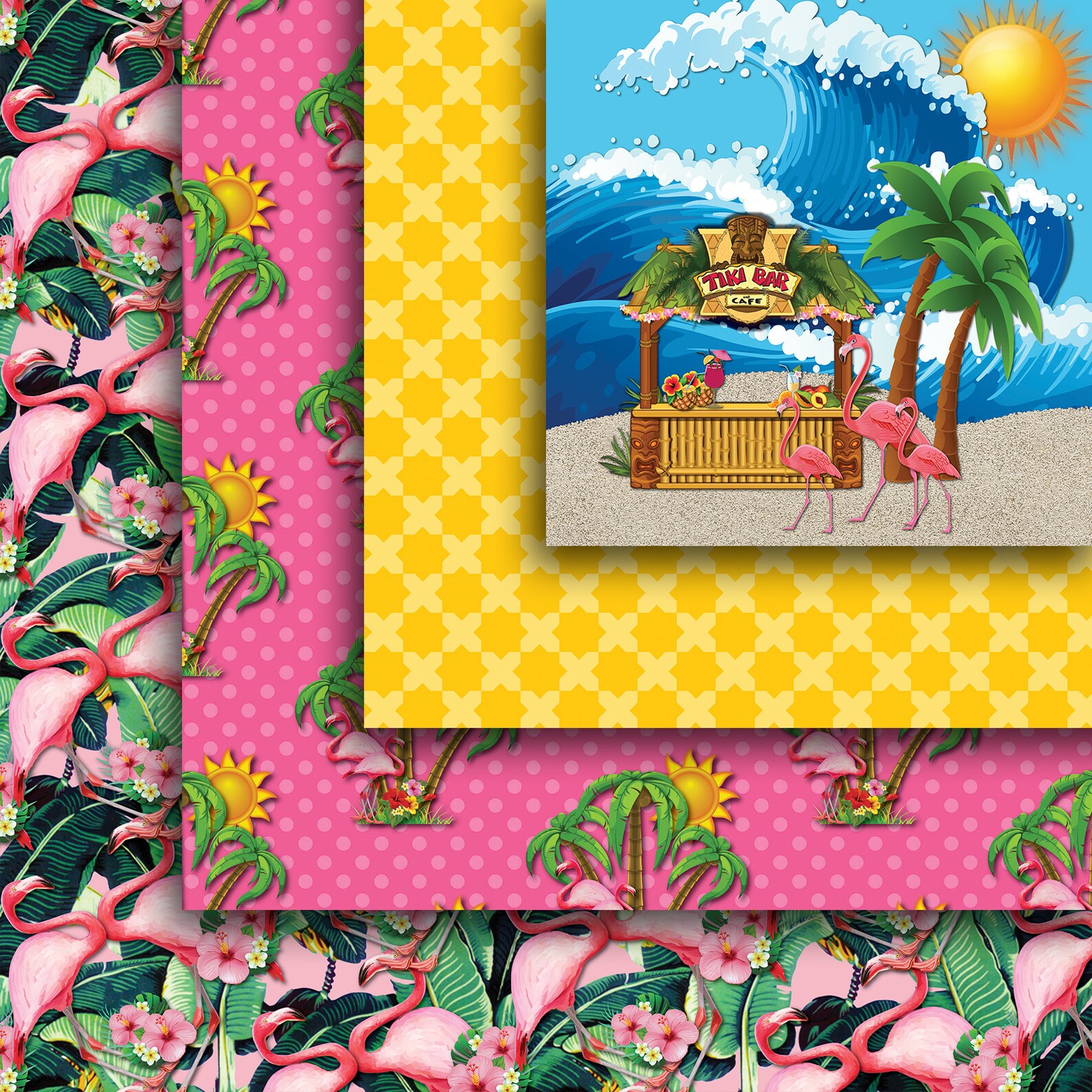 Flamingos Digital Paper Pack Beach Paper Pack Palm Trees | Etsy