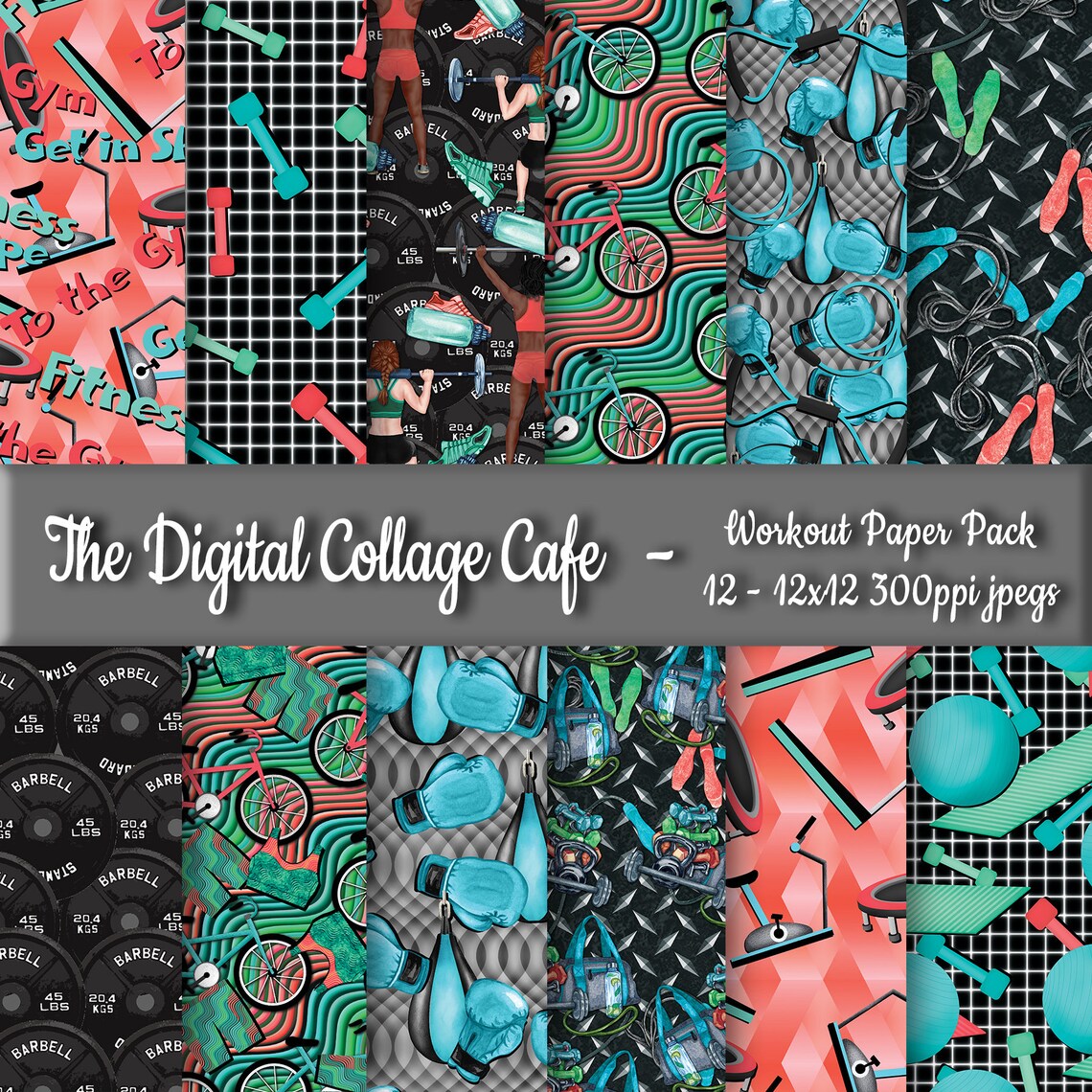 Workout Seamless Digital Paper Pack Fitness Digital Pattern - Etsy