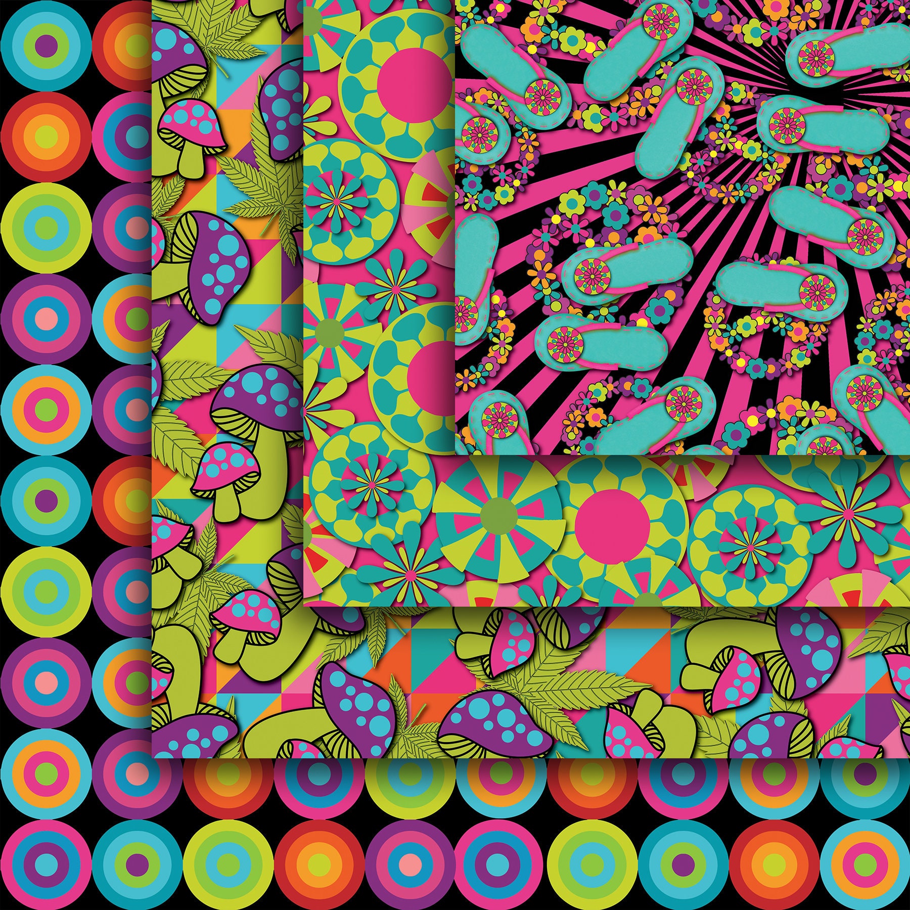 Hippie Seamless Digital Paper Pack Flower Power Digital - Etsy