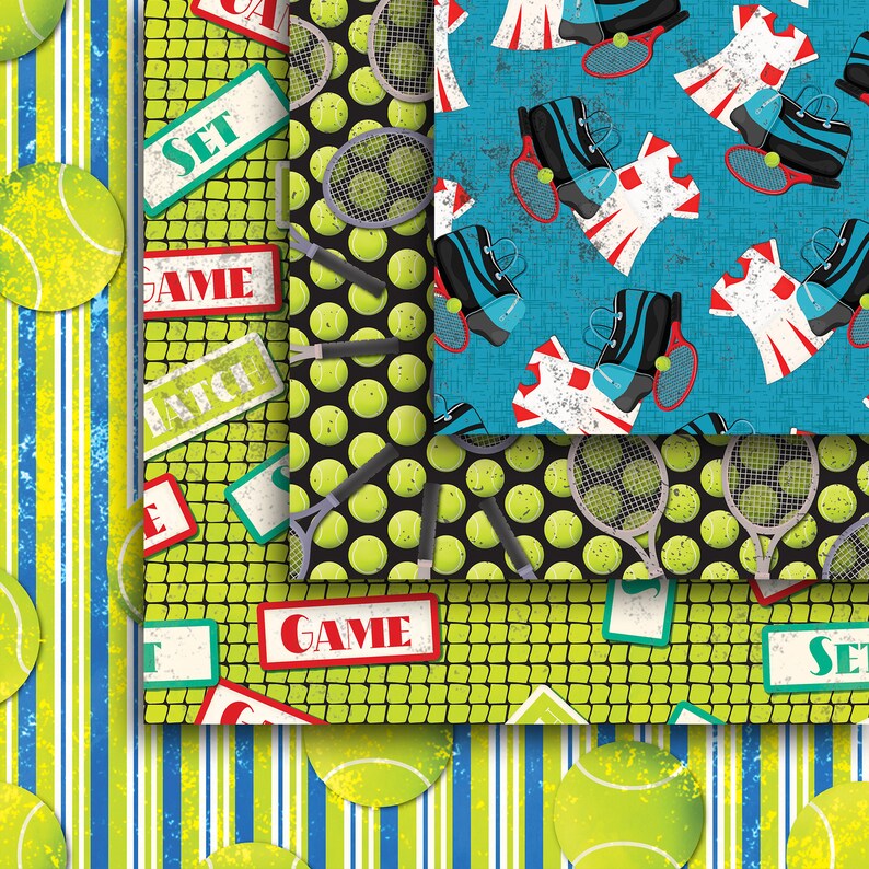 Tennis Seamless Digital Paper Pack, Tennis Ball Paper Pack, Tennis ...