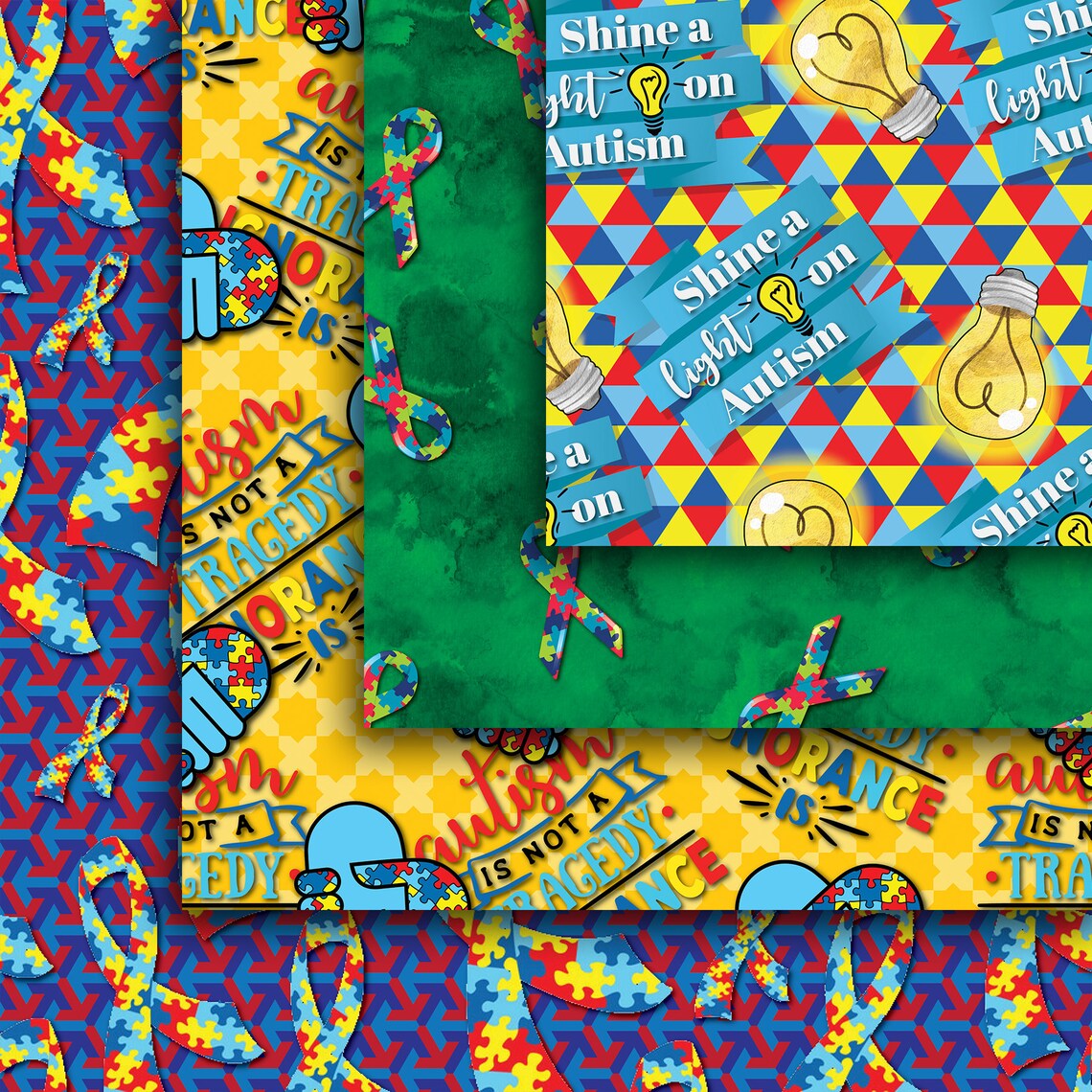 Autism Awareness Seamless Digital Paper Pack Autism Supporter | Etsy