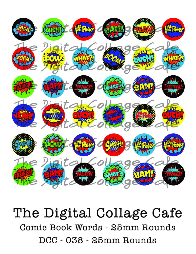 Comic Book Words Digital Collage Sheet DCC038 - Superhero Collage Sheet ...