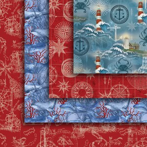 Nautical Seamless Digital Paper Pack, Out at Sea Seamless Pattern ...