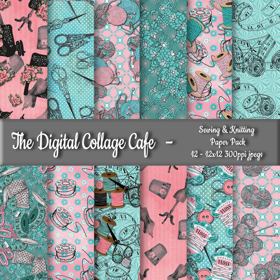 Sewing Seamless Digital Paper Pack, Knitting Digital Paper, Seamstress ...