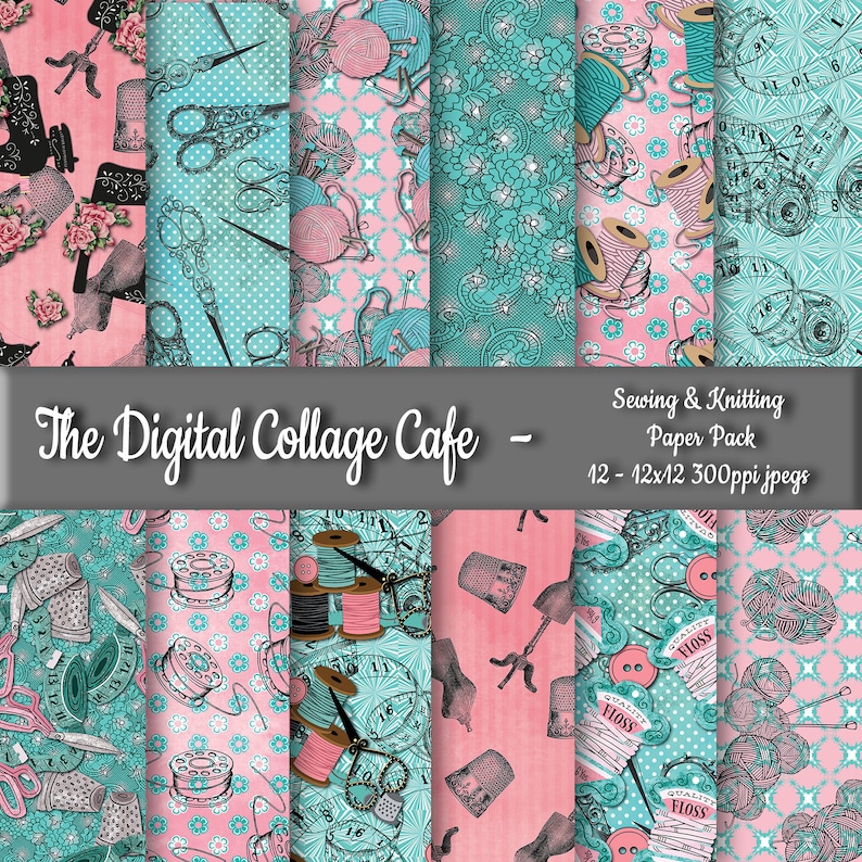 Sewing Seamless Digital Paper Pack, Knitting Digital Paper, Seamstress ...