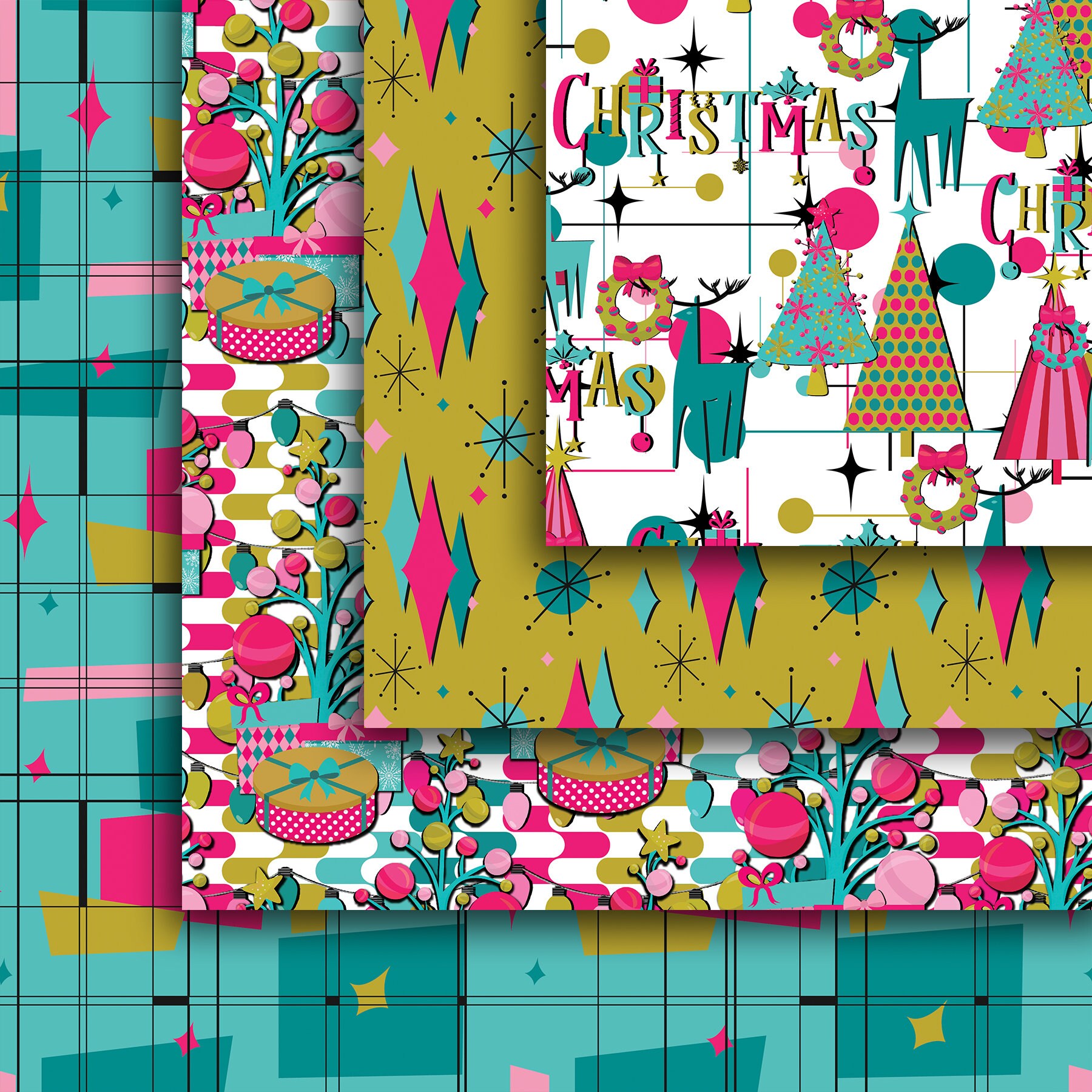Mid Century Modern Christmas Seamless Digital Paper Pack - Etsy