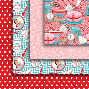 Retro Kitchen Seamless Digital Paper Pack, Kitchen Scrapbook Paper ...