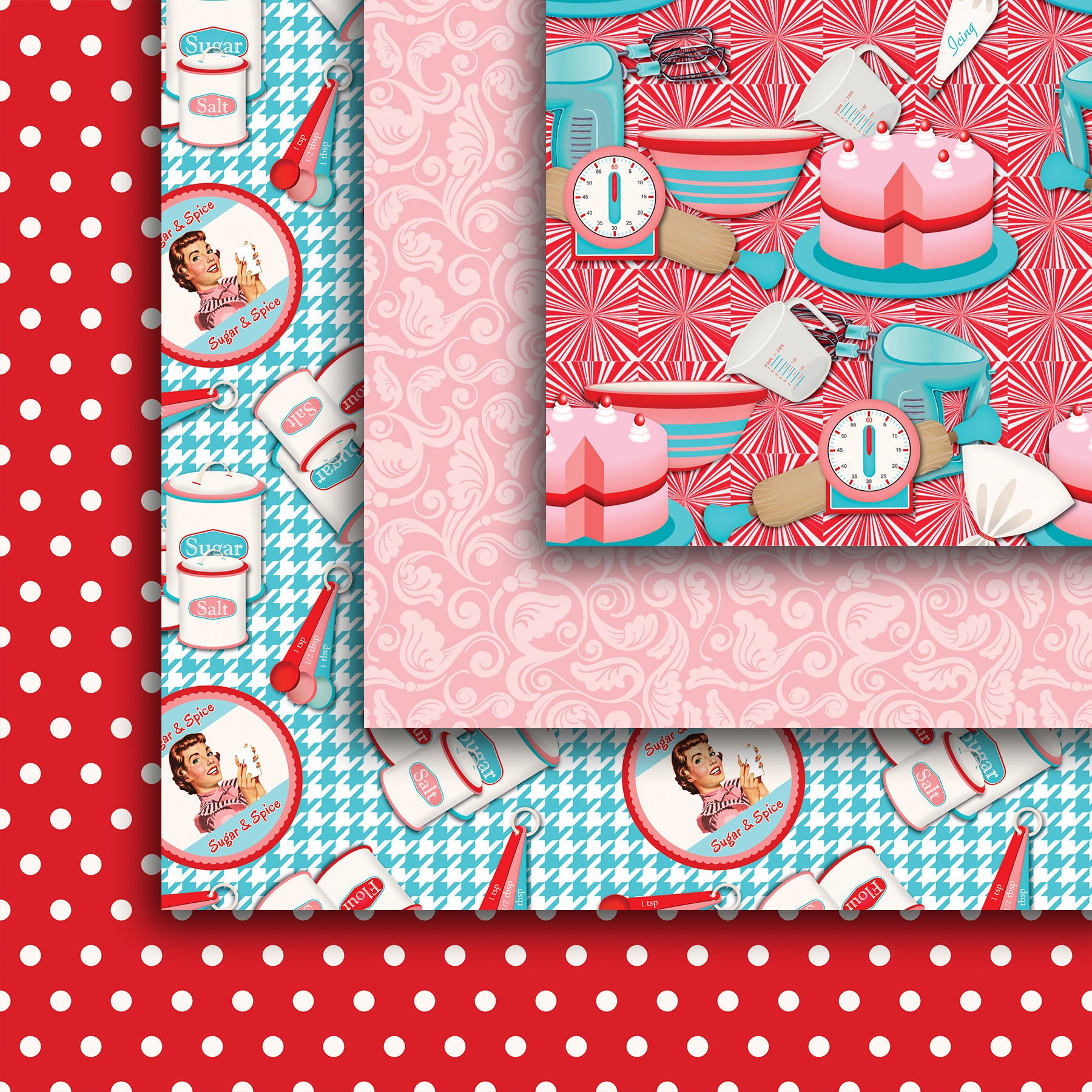 Retro Kitchen Seamless Digital Paper Pack Kitchen Scrapbook - Etsy