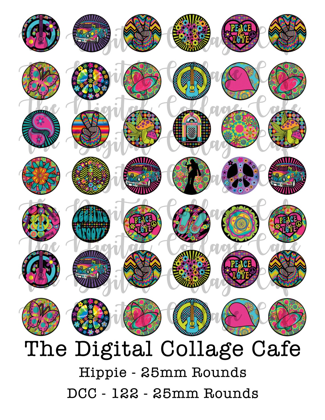 Hippie Digital Collage Sheet, Groovy Collage, 70s Collage - DCC122 ...