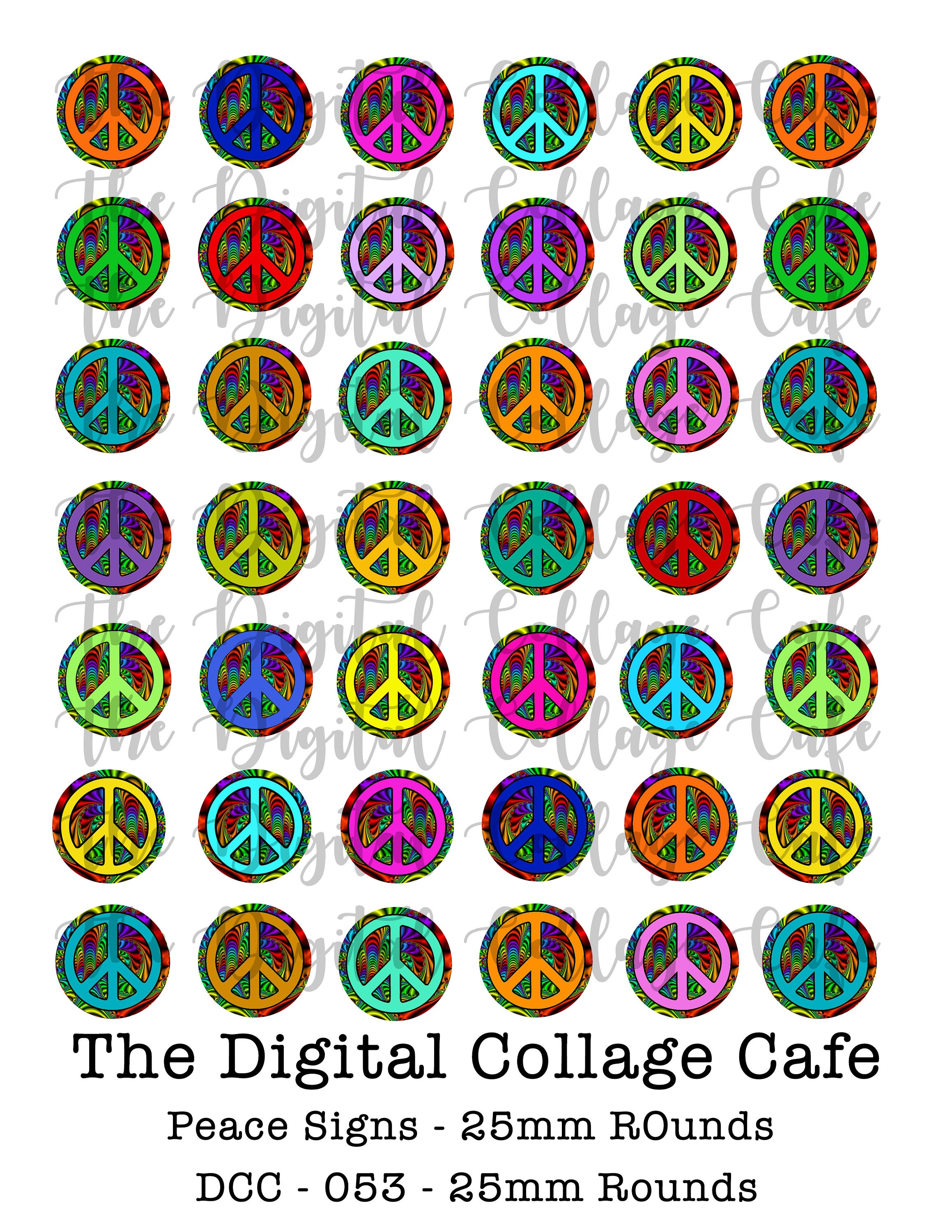 Peace Signs Digital Collage Sheet Hippie Collage DCC053 - Etsy