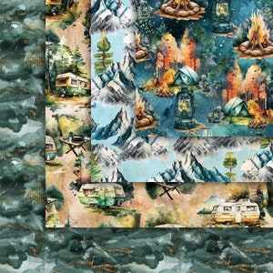 Camping 2 Seamless Digital Paper Pack, Hiking Fabric Digital Design ...