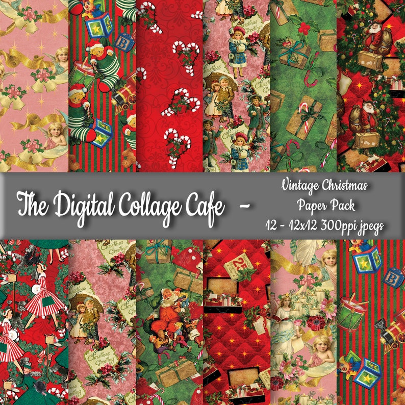 Vintage Christmas Seamless Digital Paper Pack, Angel Christmas Pattern ...