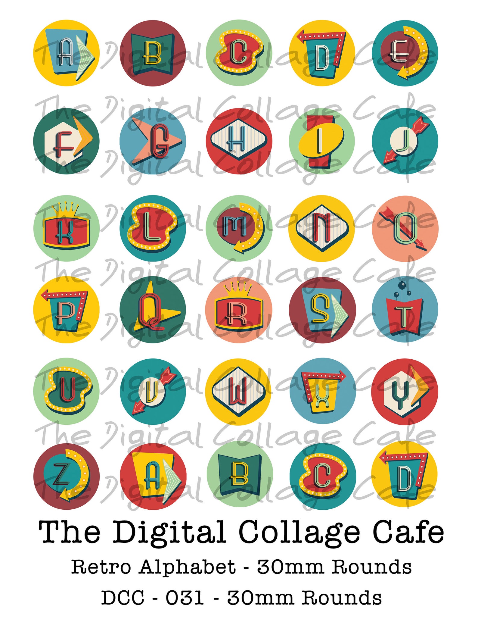 Retro Alphabet Digital Collage Sheet DCC031 - Vintage Sign Collage 18mm ...