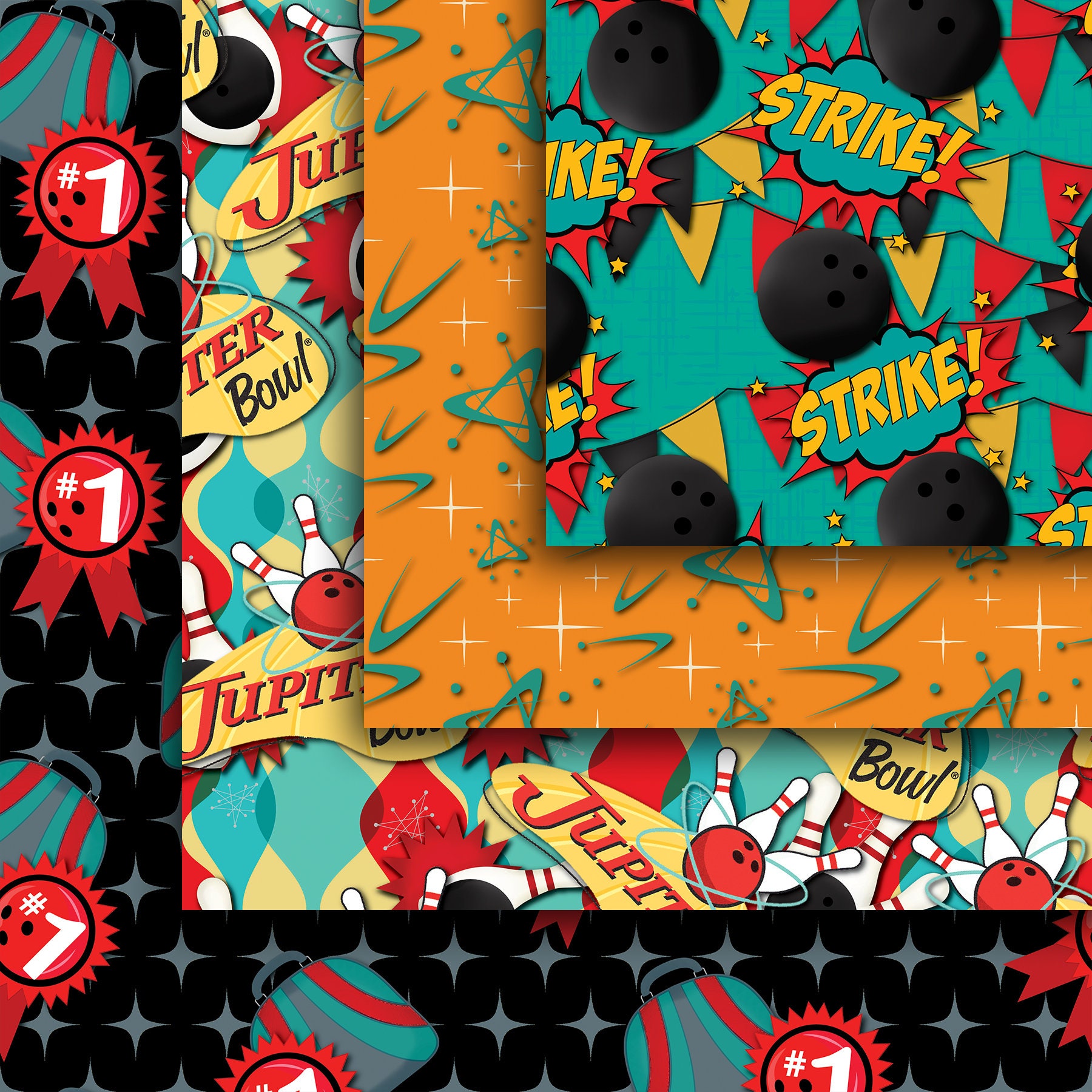Bowling Seamless Digital Paper Pack, Strike Scrapbook Papers, Sports ...