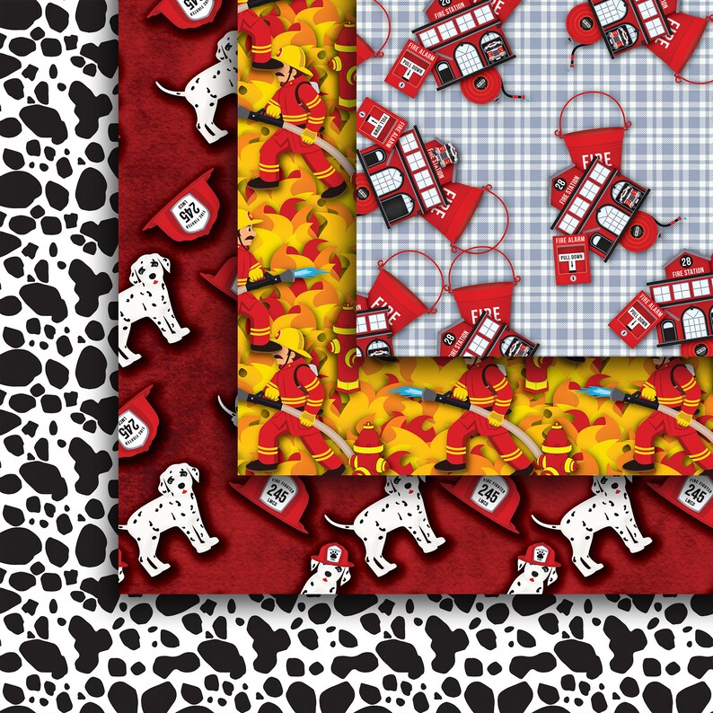 Firefighter Seamless Digital Paper Pack, Fireman Digital Paper Pack ...