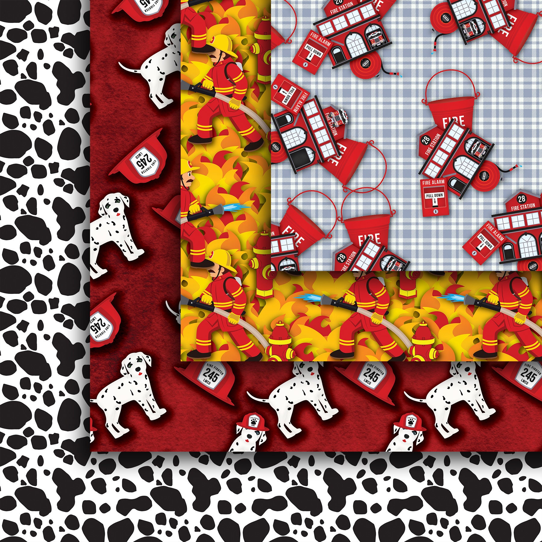 Firefighter Seamless Digital Paper Pack Fireman Digital Paper - Etsy