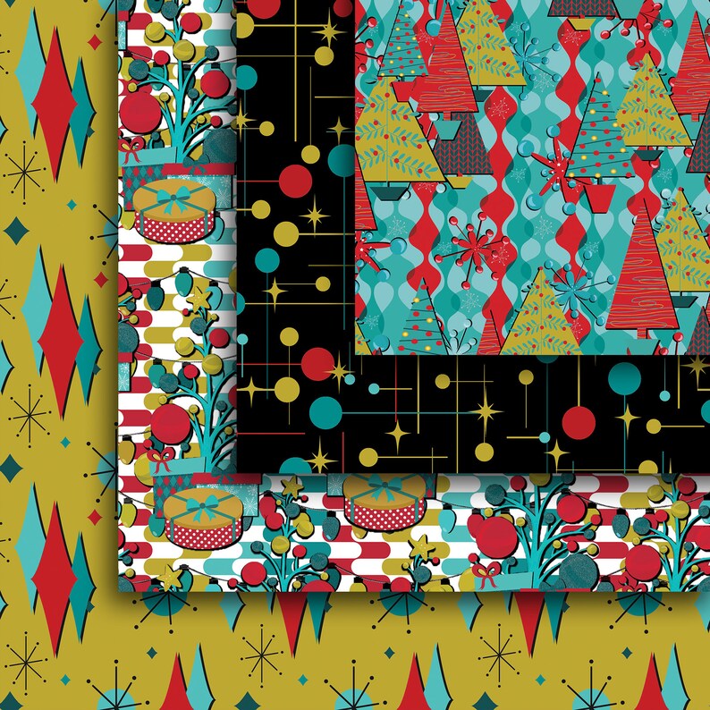 Retro Christmas Seamless Digital Paper Pack Mid Century - Etsy