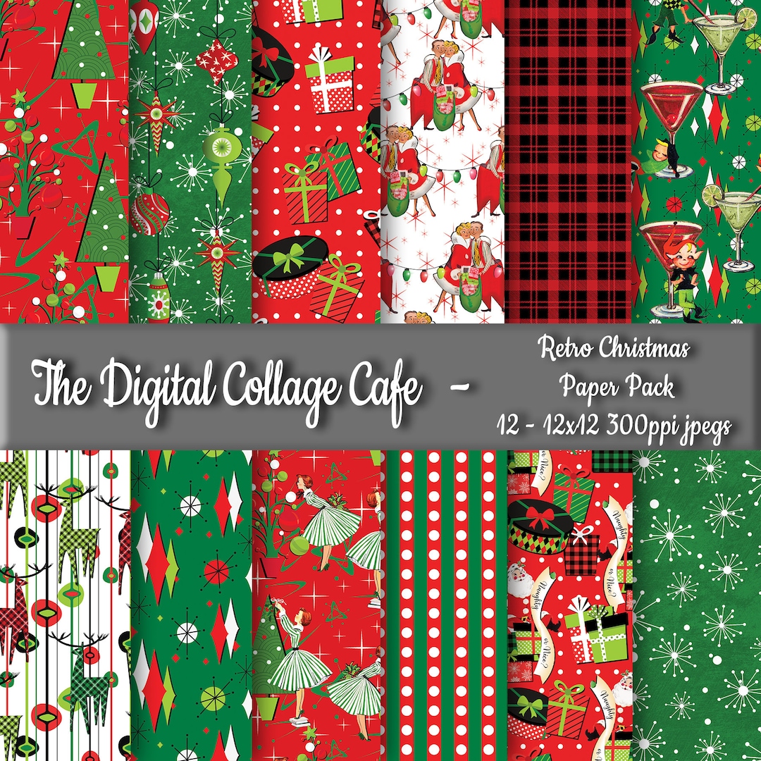 Retro Christmas Seamless Digital Paper Pack, Retro Holiday Digital ...