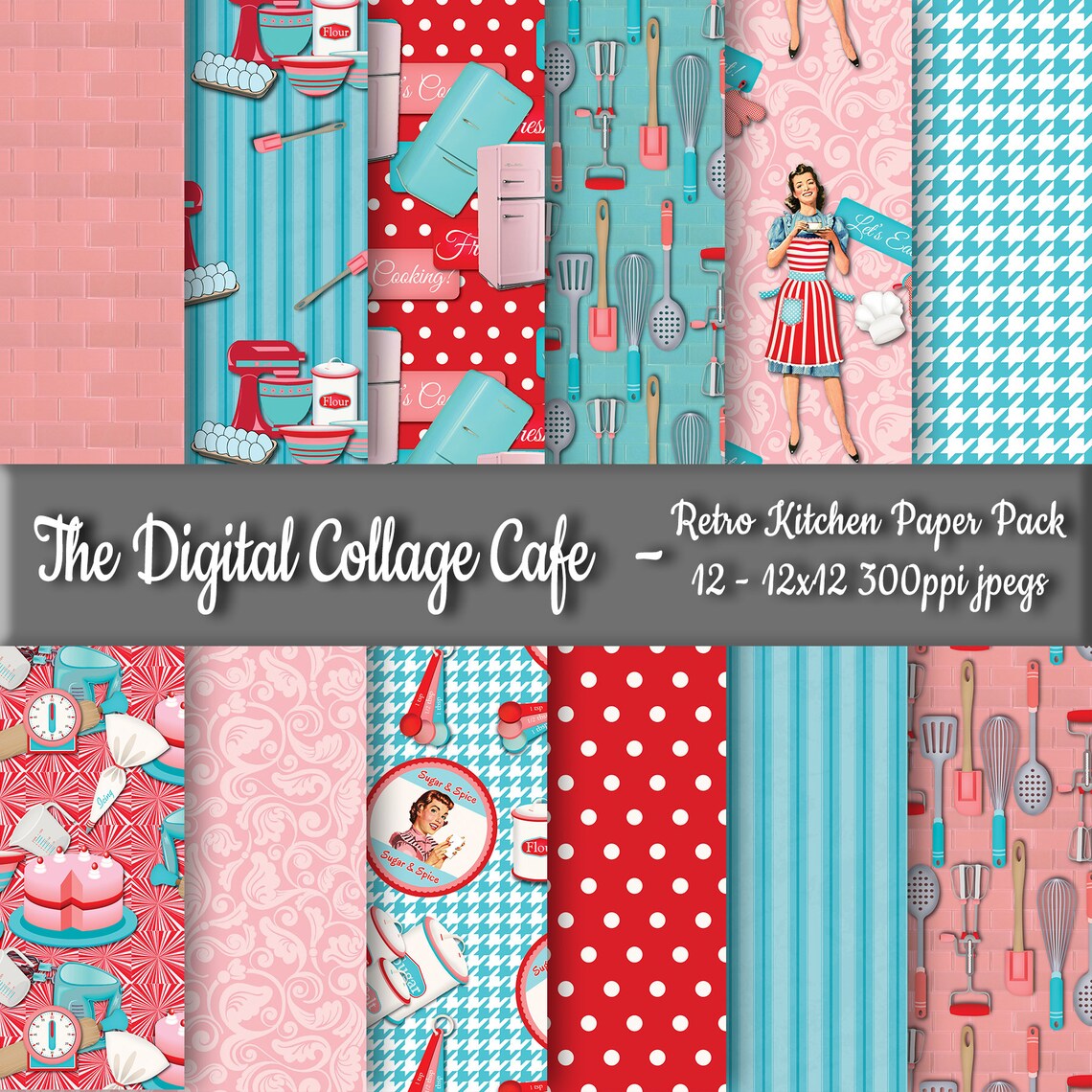 Retro Kitchen Seamless Digital Paper Pack Kitchen Scrapbook - Etsy
