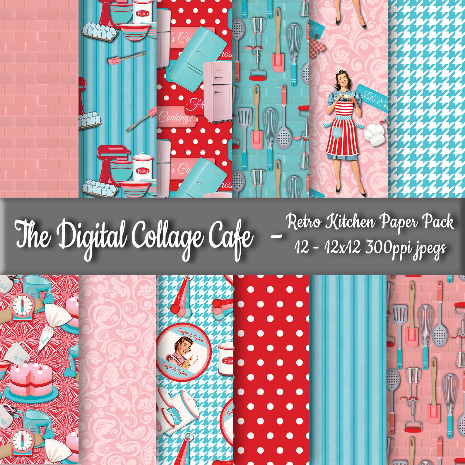 Retro Kitchen Seamless Digital Paper Pack Kitchen Scrapbook - Etsy