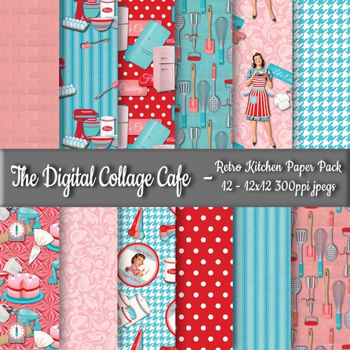 Retro Kitchen Seamless Digital Paper Pack Kitchen Scrapbook - Etsy
