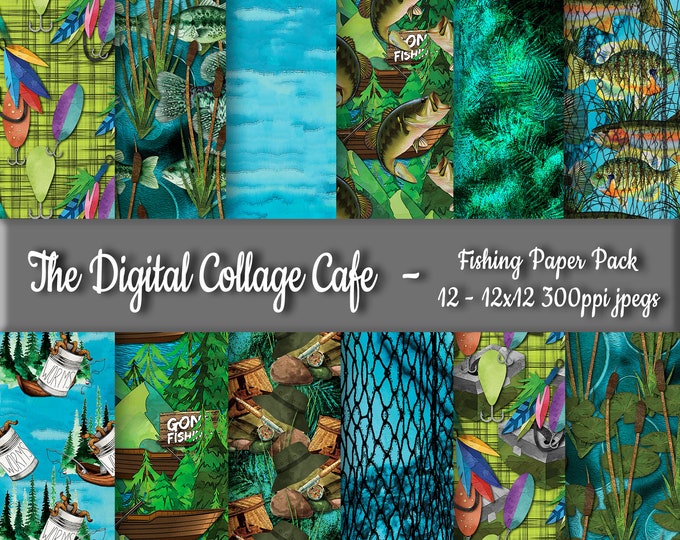 Fishing Seamless Digital Paper Pack, Nature Digital Paper Pack ...