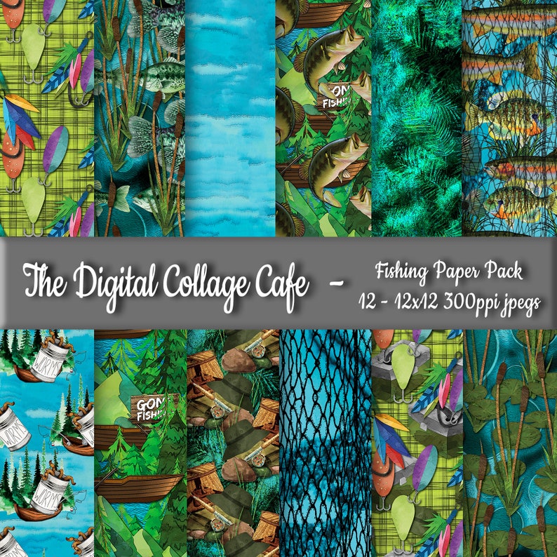 Fishing Seamless Digital Paper Pack, Nature Digital Paper Pack ...