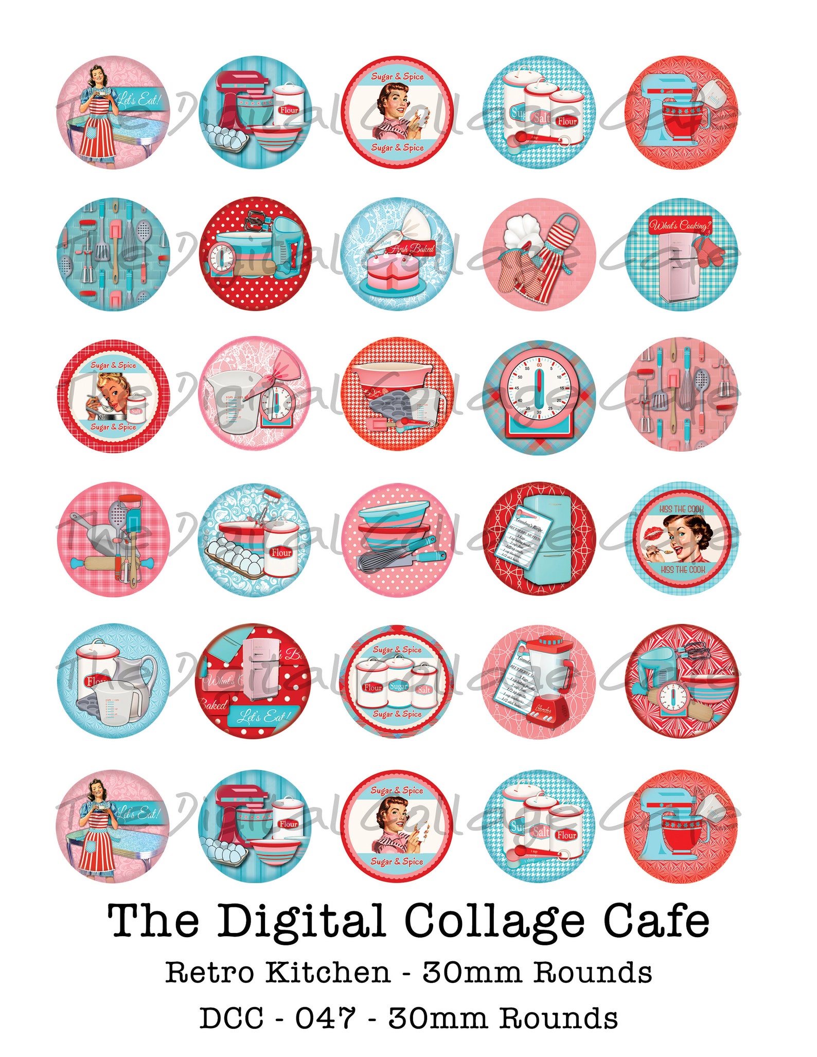 Retro Kitchen Digital Collage Sheet - Vintage Baking Digital Collage ...